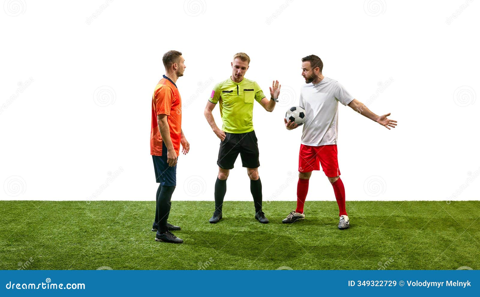 Referee Standing between Two Arguing Man, Soccer Players from Opposite ...