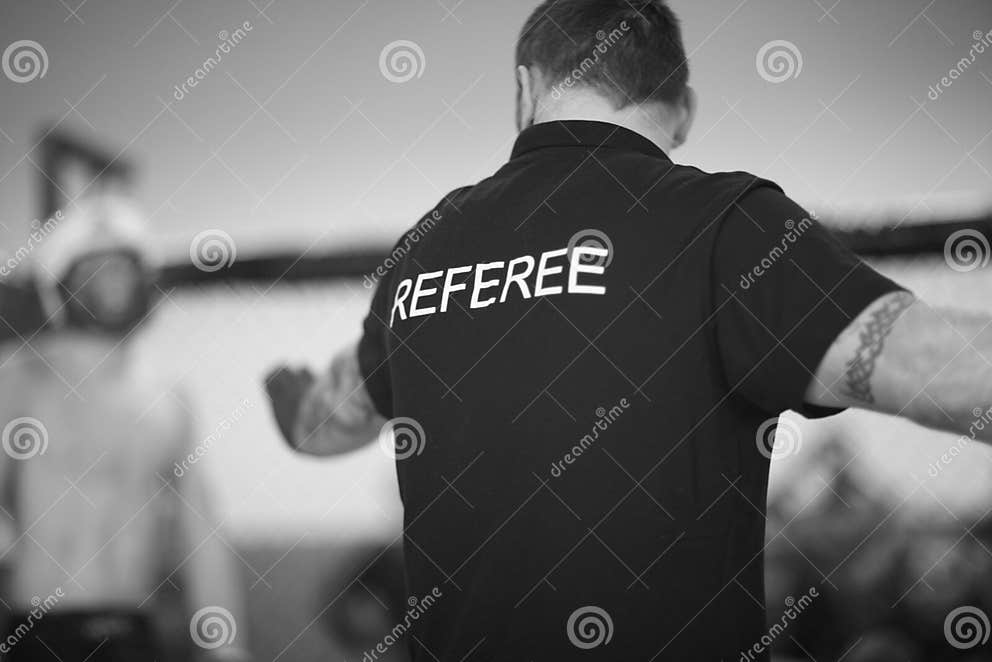 Referee stopping the fight stock photo. Image of kickboxing - 63188036