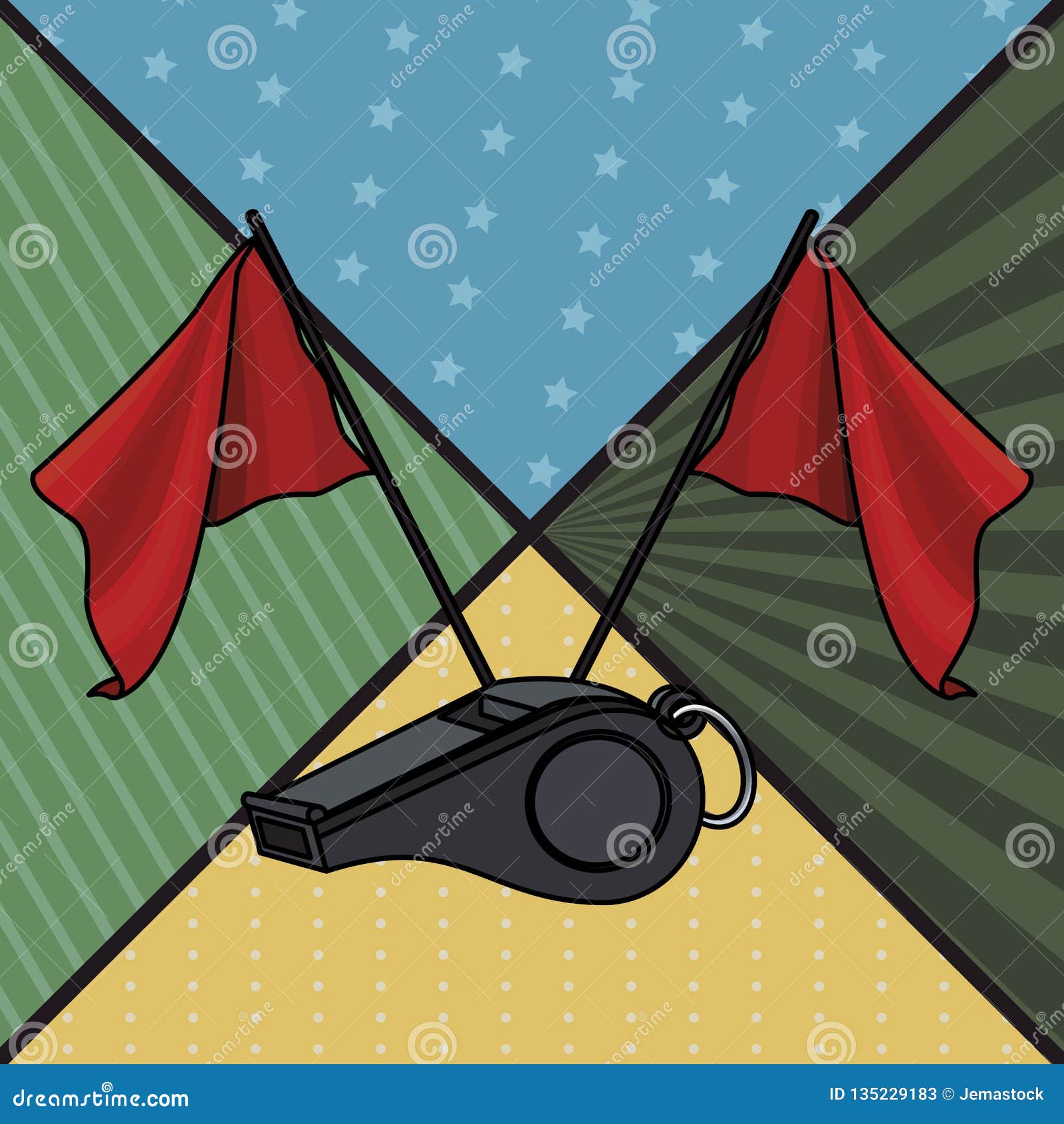 Referee whistle and flags stock vector. Illustration of sketch - 135229183
