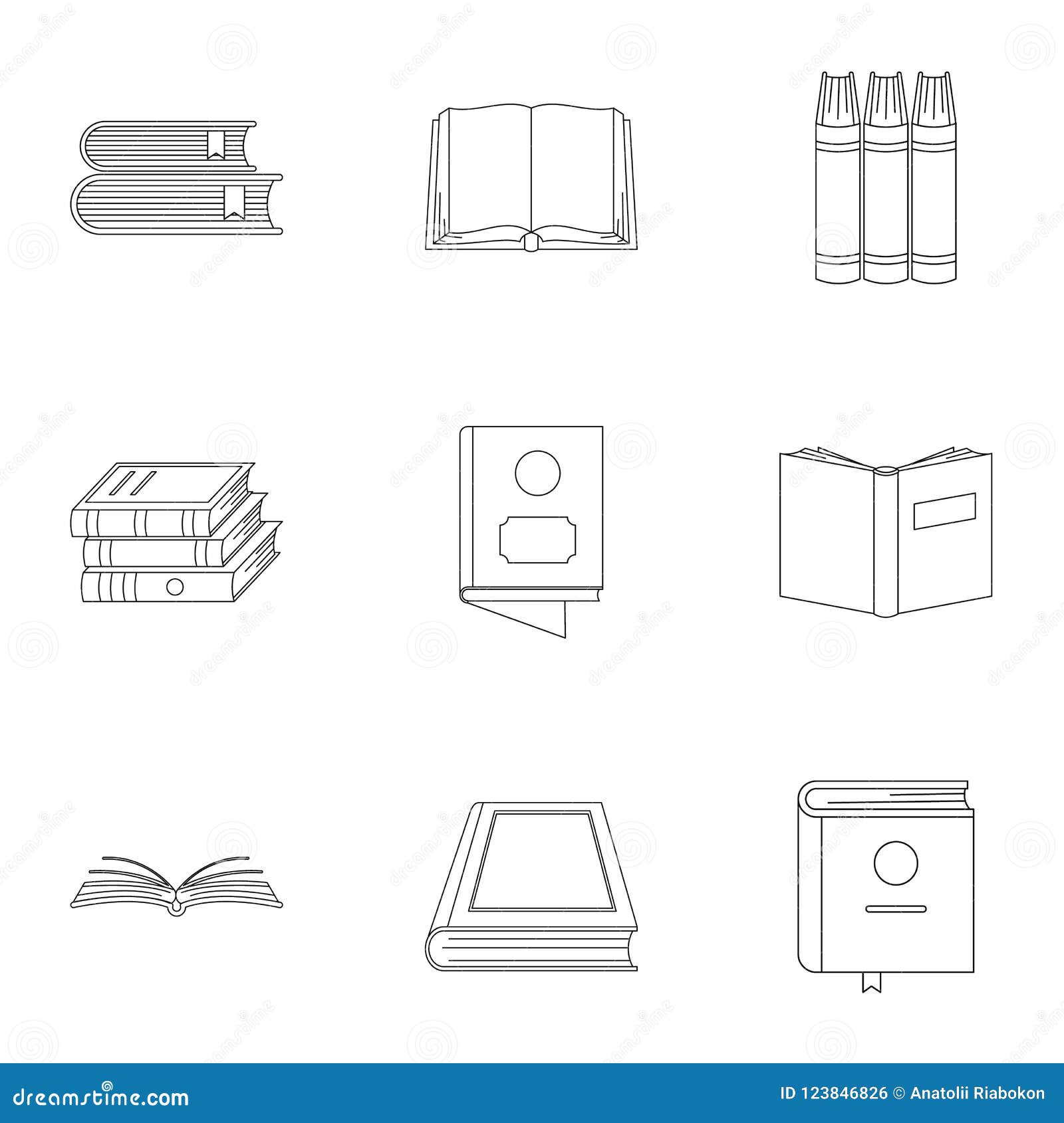 Reference Book Icons Set, Outline Style Stock Illustration ...