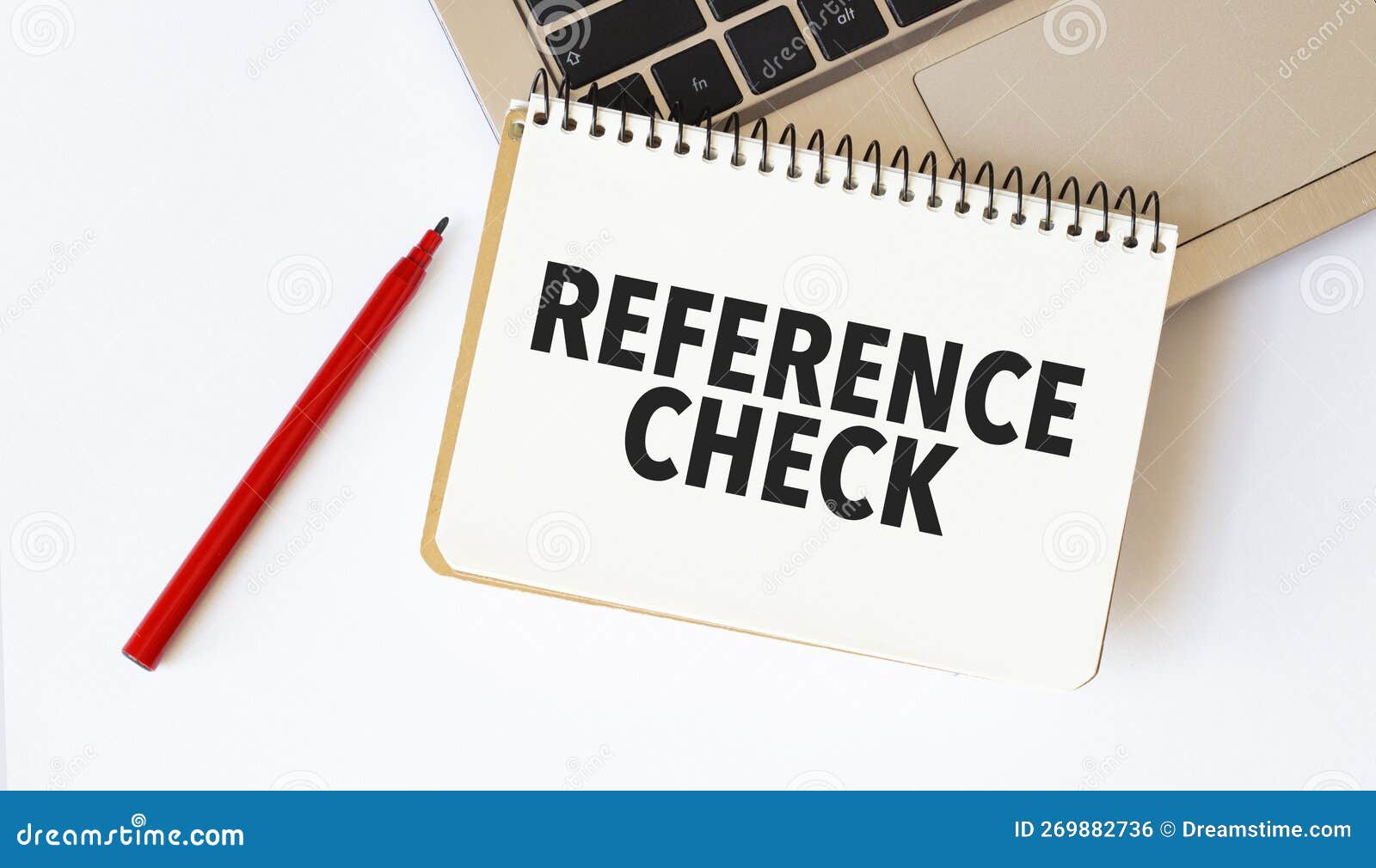 REFERENCE CHECKS on Notebook with Red Pencil and Laptop Stock Photo ...