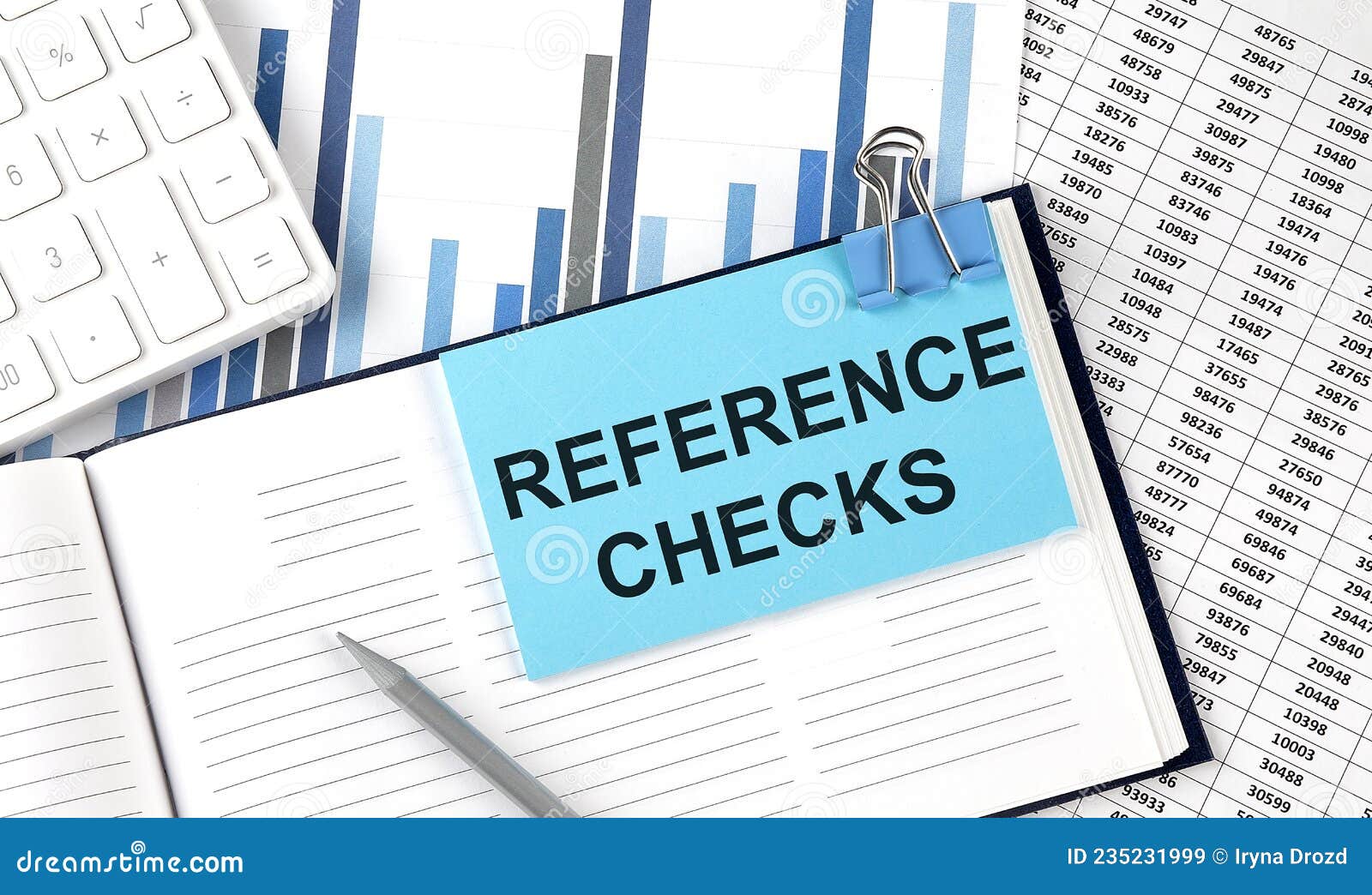 REFERENCE CHECKS Text on Blue Sticker on the Chart Background Near ...