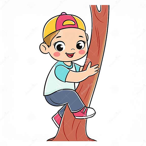 Cartoon Boy Climbing a Tree Stock Illustration - Illustration of ...