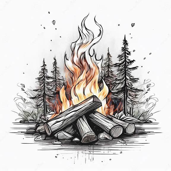 Hand-drawn Camp Fire Sketch Stock Illustration - Illustration of scout ...