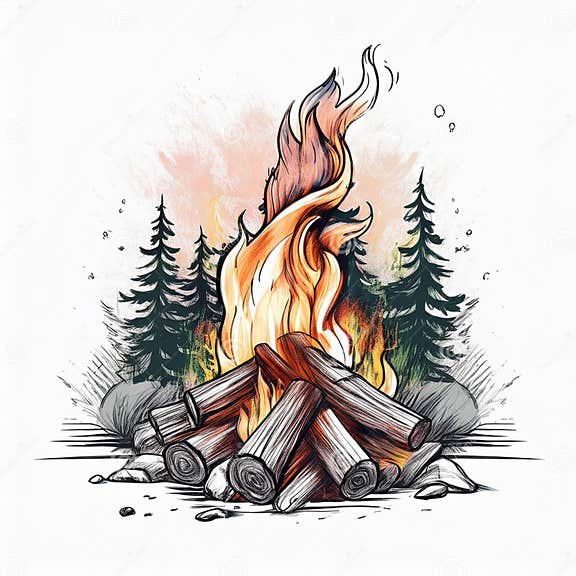 Hand-drawn Camp Fire Sketch Stock Illustration - Illustration of camp ...