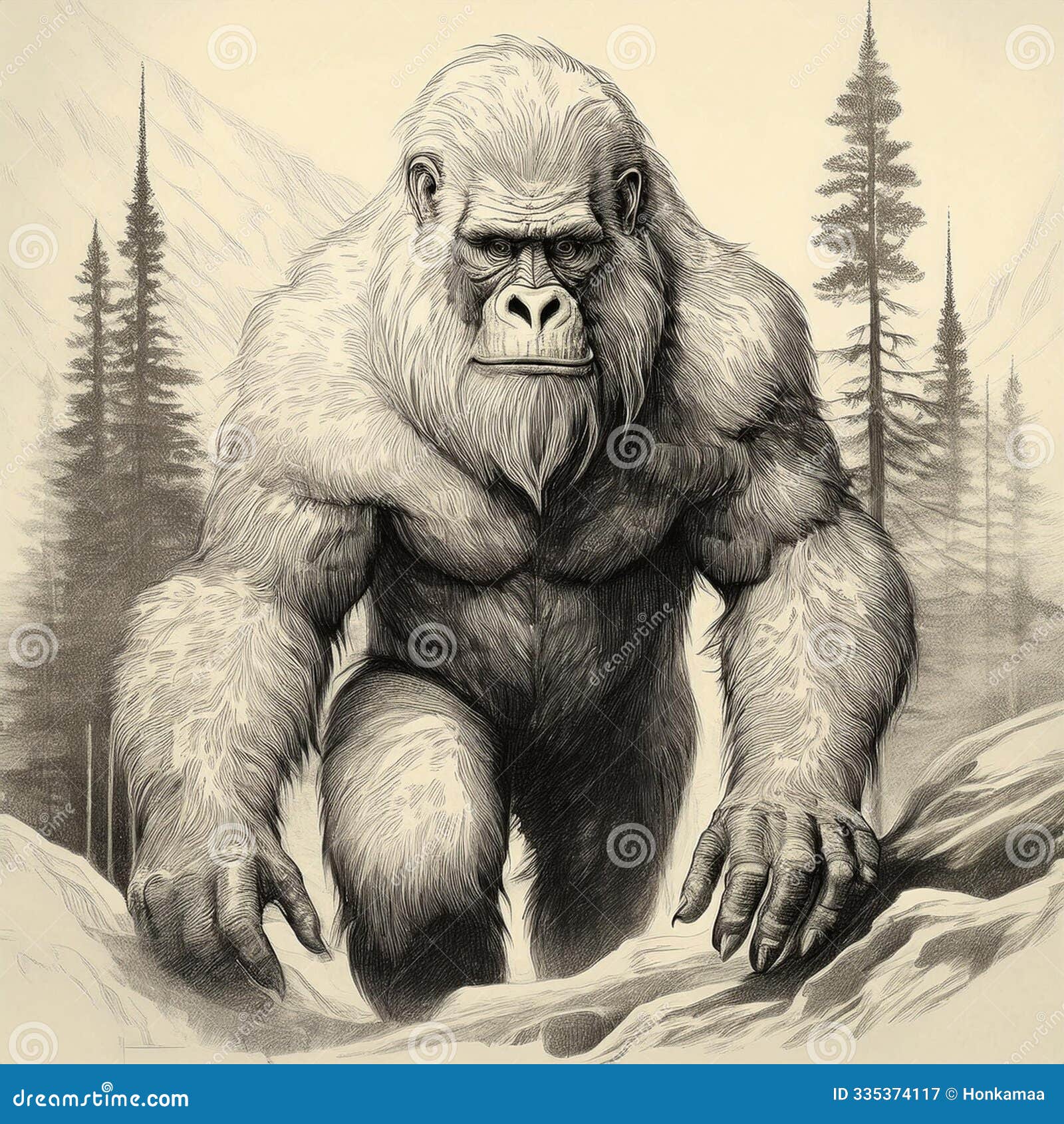 Vintage Sketch of the Mysterious Bigfoot Stock Illustration ...