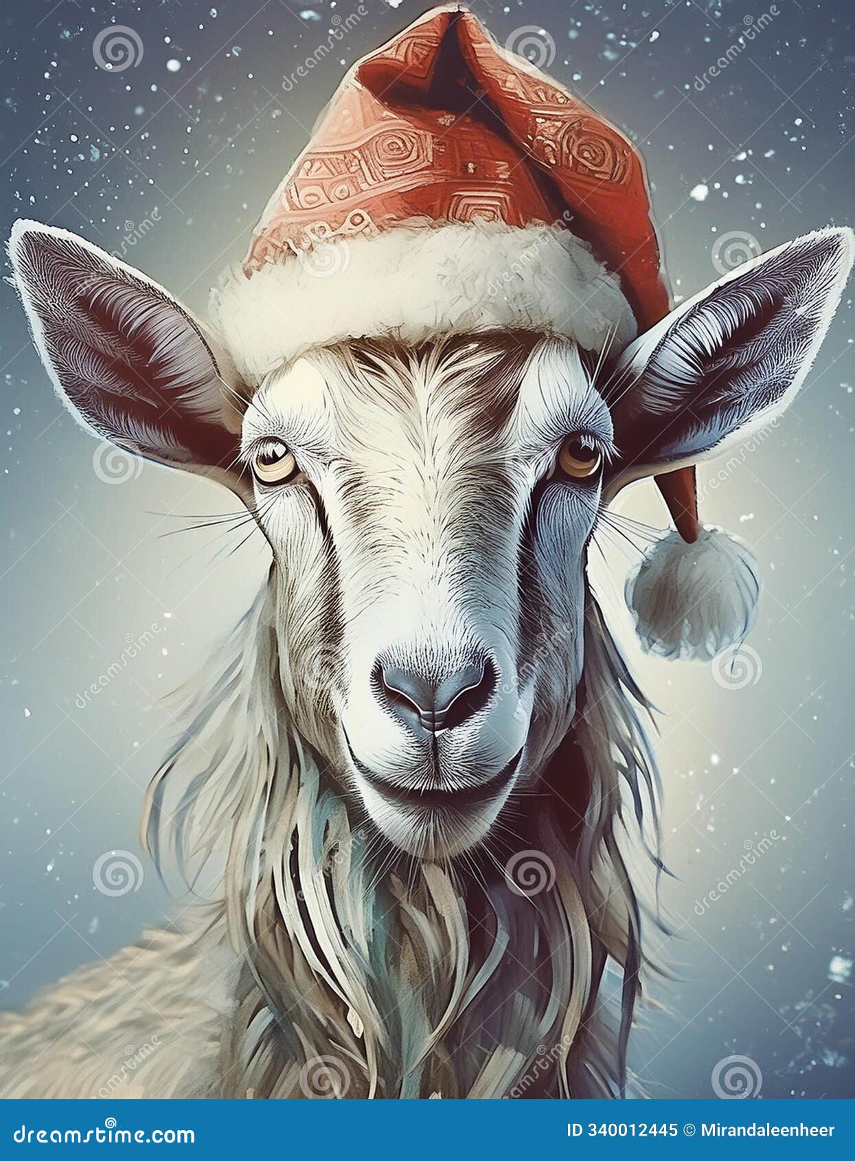 Christmas Goat with Santa Hat Stock Image - Image of funny, snow: 340012445