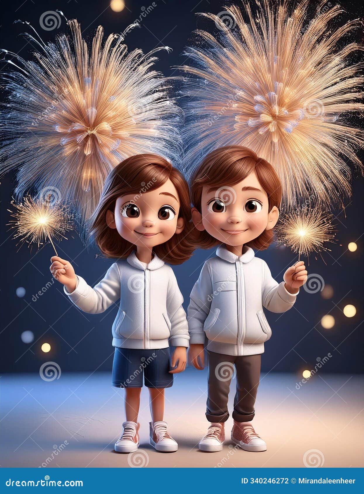Child with Fireworks on New Years Party Cartoon Stock Photo - Image of ...