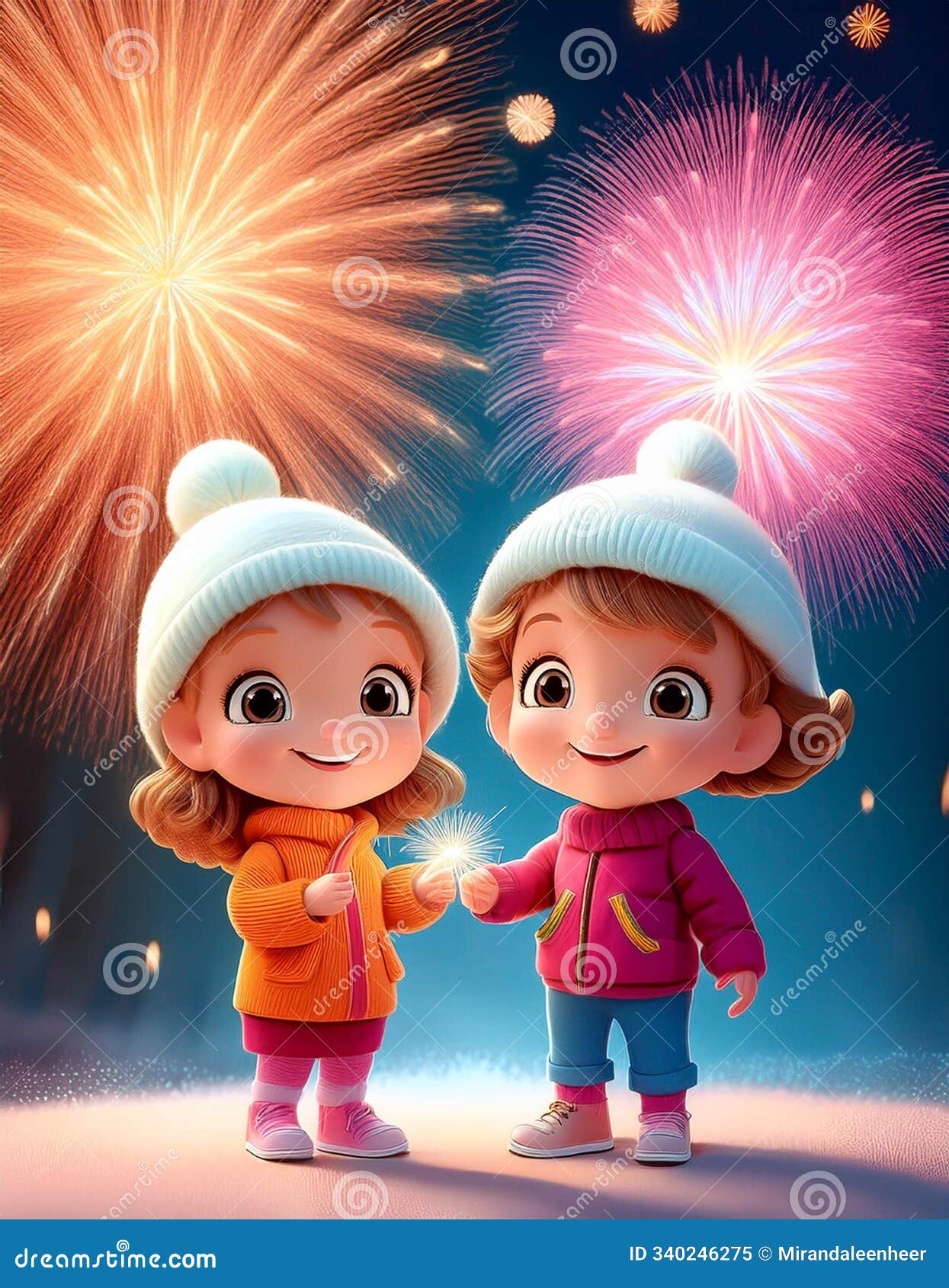 Child with Fireworks on New Years Party Cartoon Stock Image - Image of ...