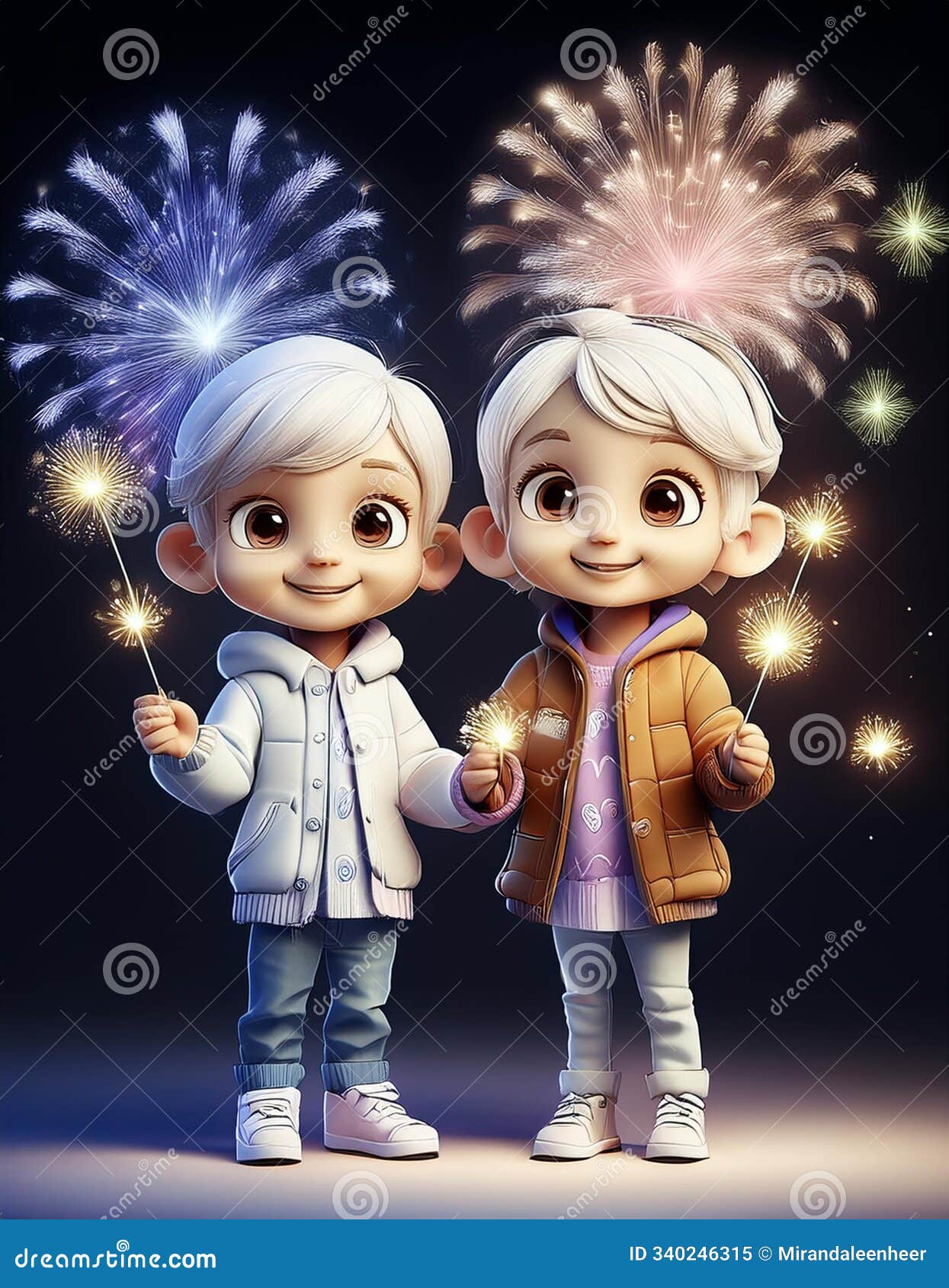 Child with Fireworks on New Years Party Cartoon Stock Image - Image of ...