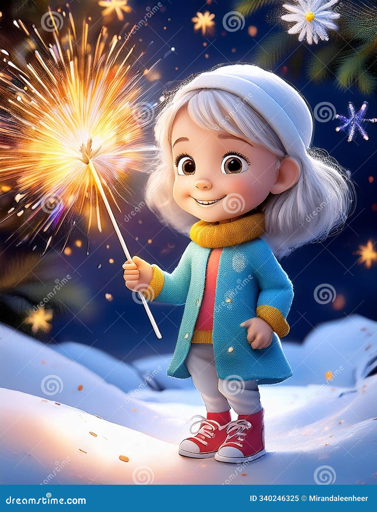 Child with Fireworks on New Years Party Cartoon Stock Image - Image of ...
