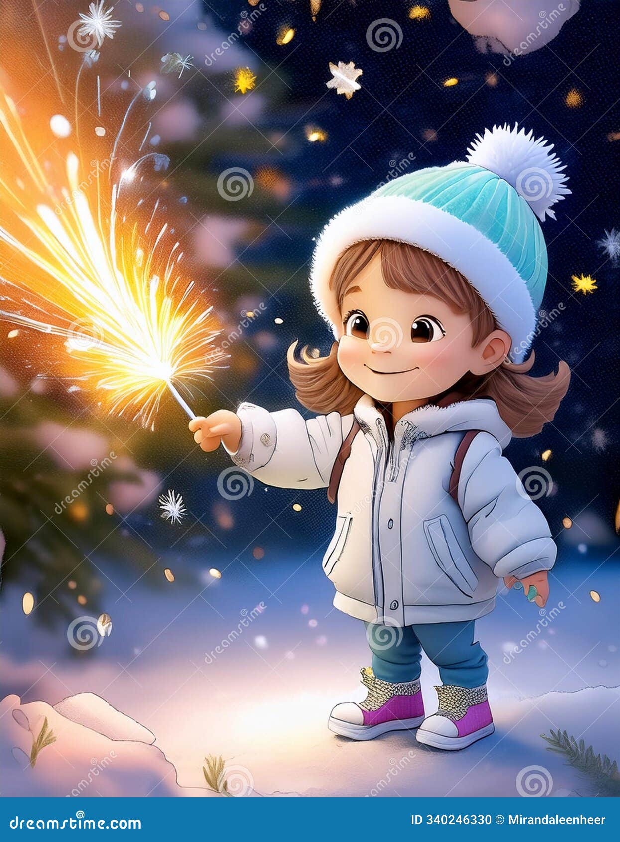 Child with Fireworks on New Years Party Cartoon Stock Photo - Image of ...