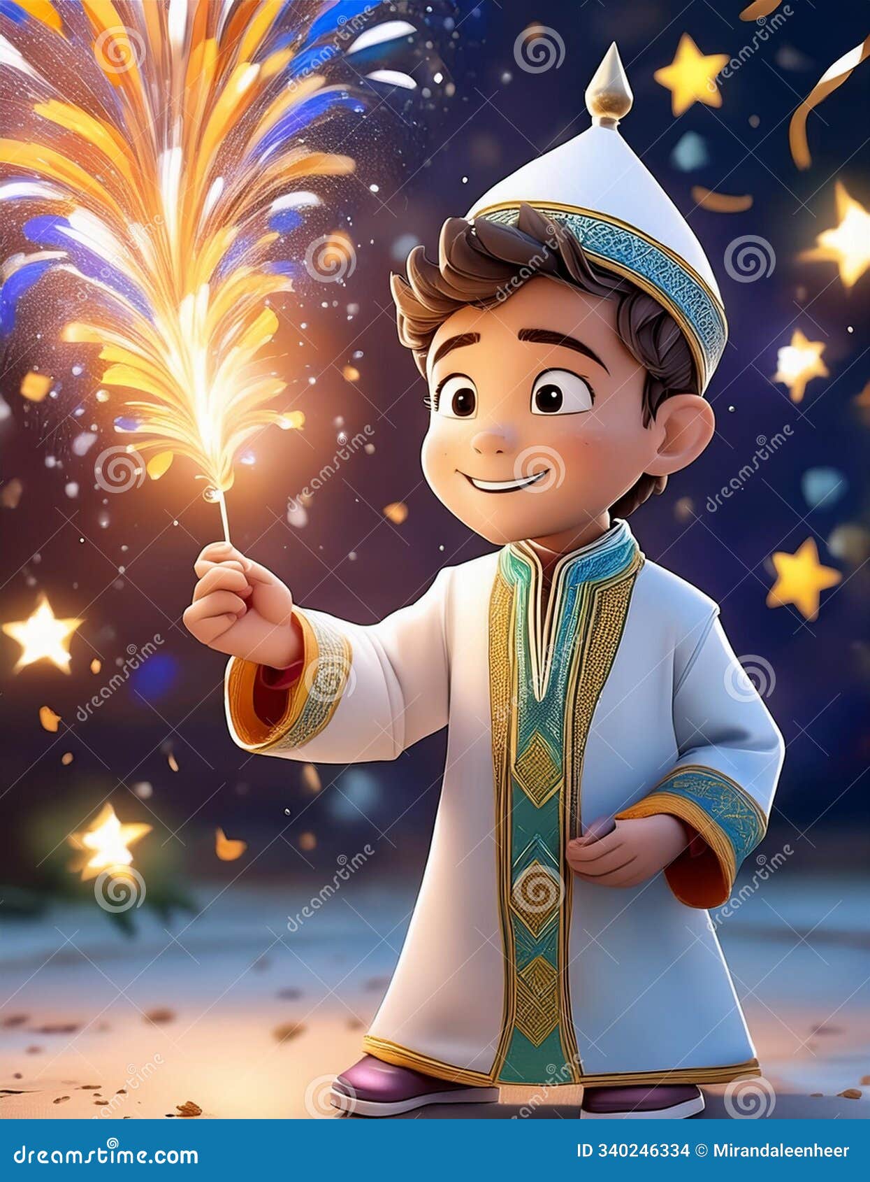 Child with Fireworks on New Years Party Cartoon Stock Photo - Image of ...