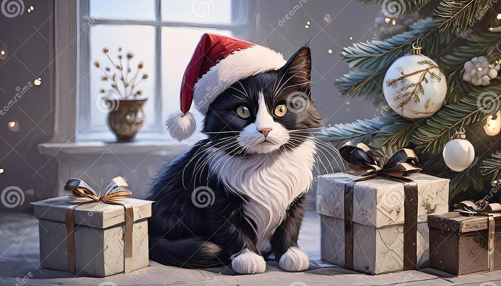 Christmas Maine Coon Cat Cartoon Stock Illustration - Illustration of ...