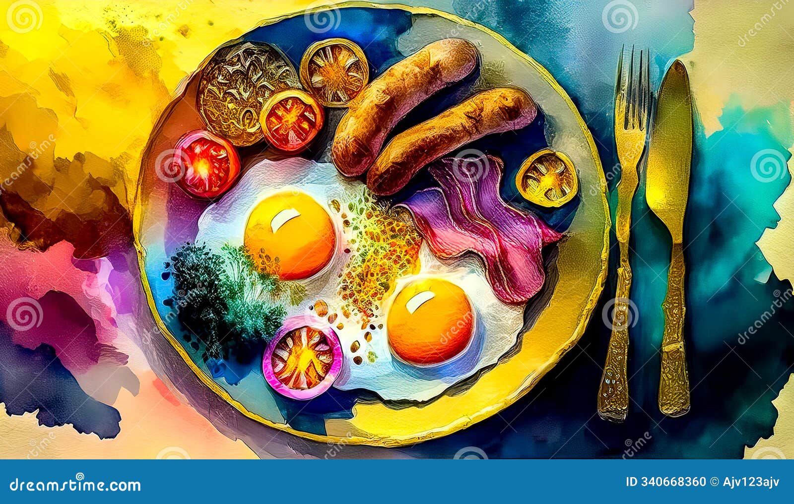 An Sketch Drawing Showing a Plate of English Breakfast Food Stock ...