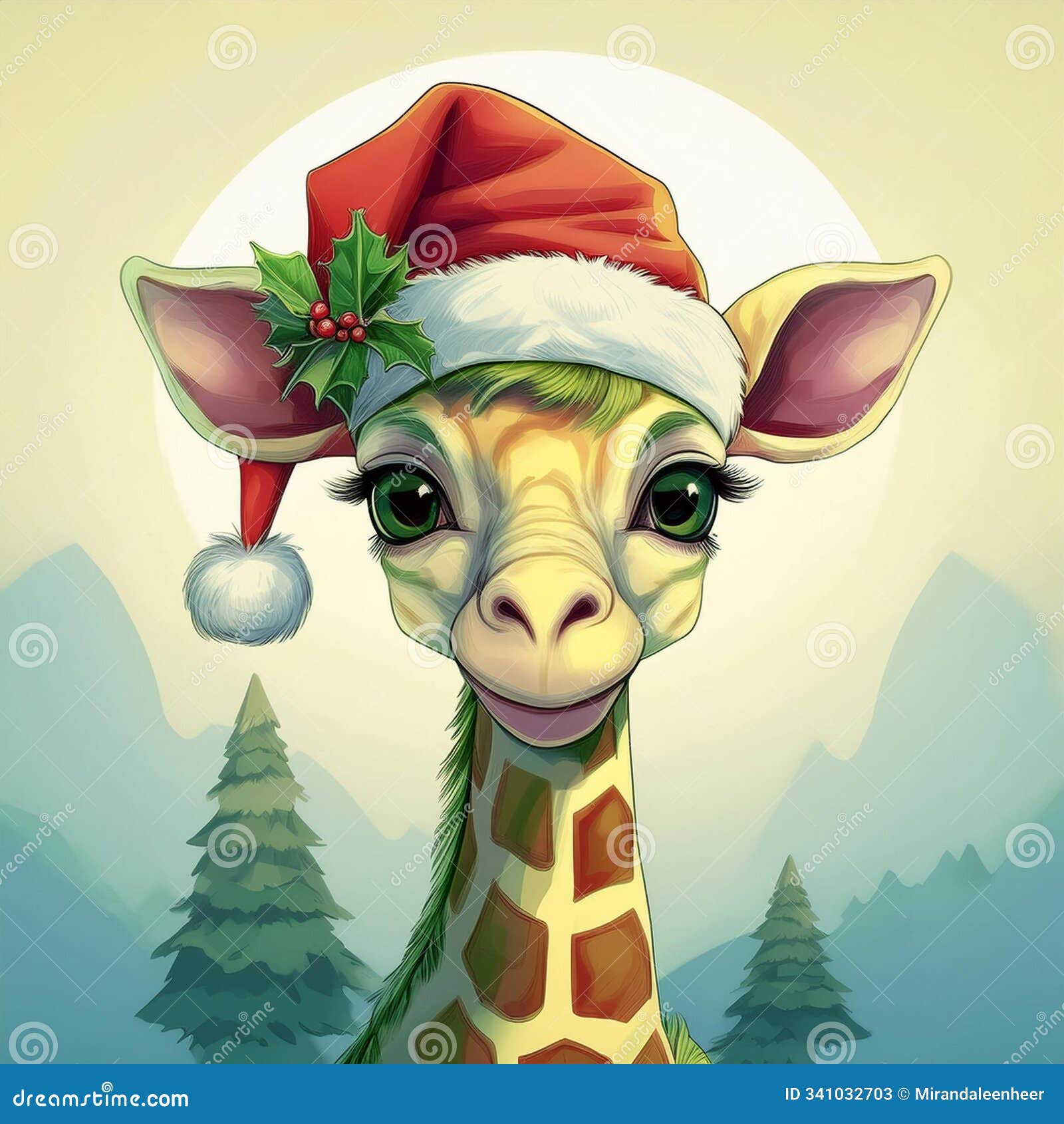 Christmas Giraffe with Santa Hat Cartoon Stock Image - Image of ...