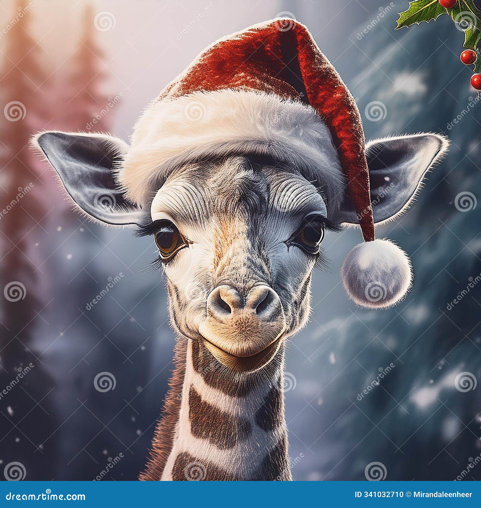 Christmas Giraffe with Santa Hat Cartoon Stock Photo - Image of cartoon ...