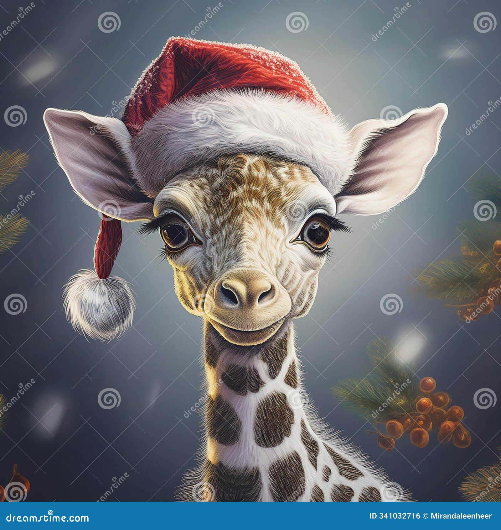 Christmas Giraffe with Santa Hat Cartoon Stock Photo - Image of funny ...