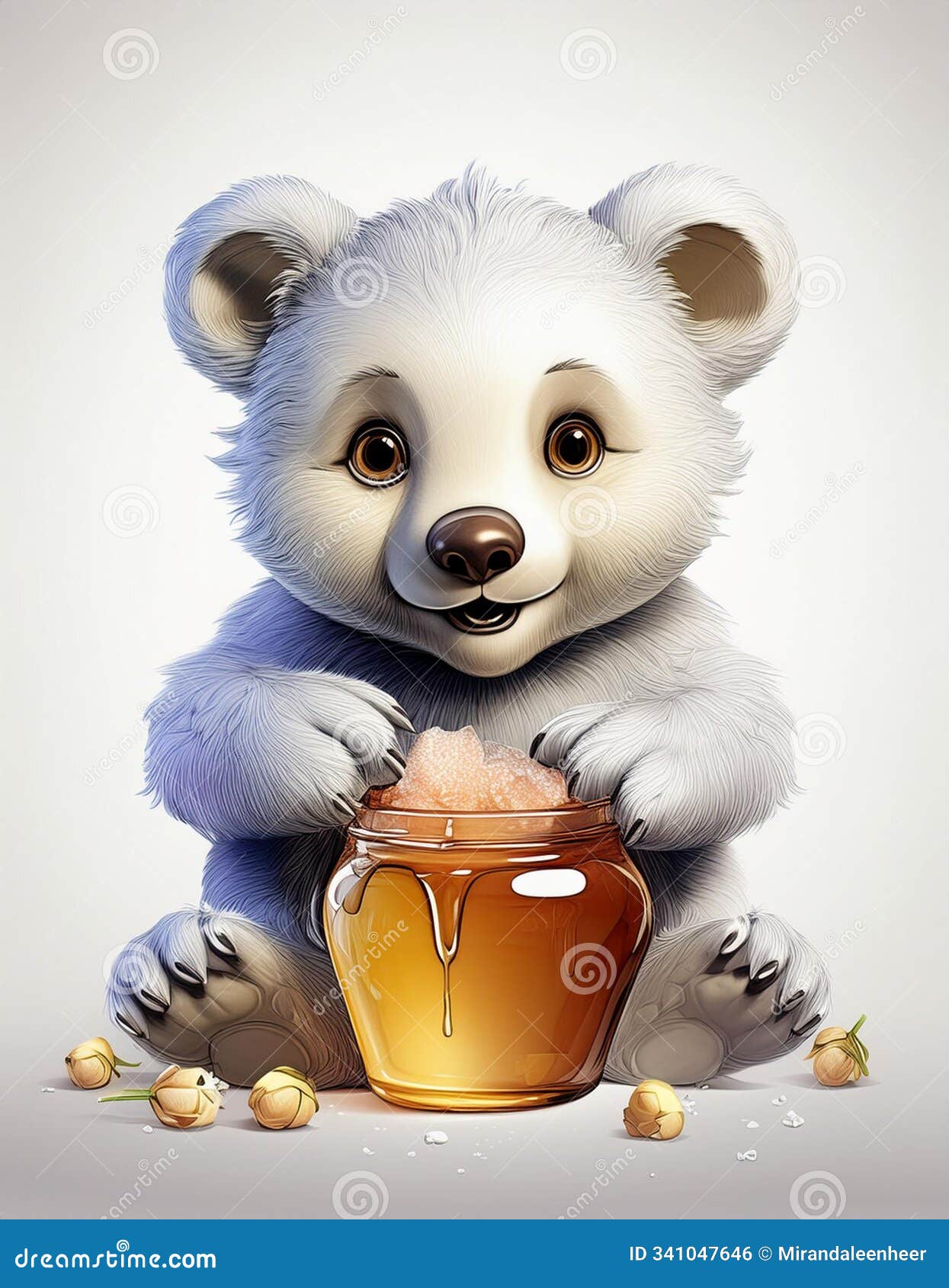 Bear with honey cartoon stock photo. Image of isolated - 341047646