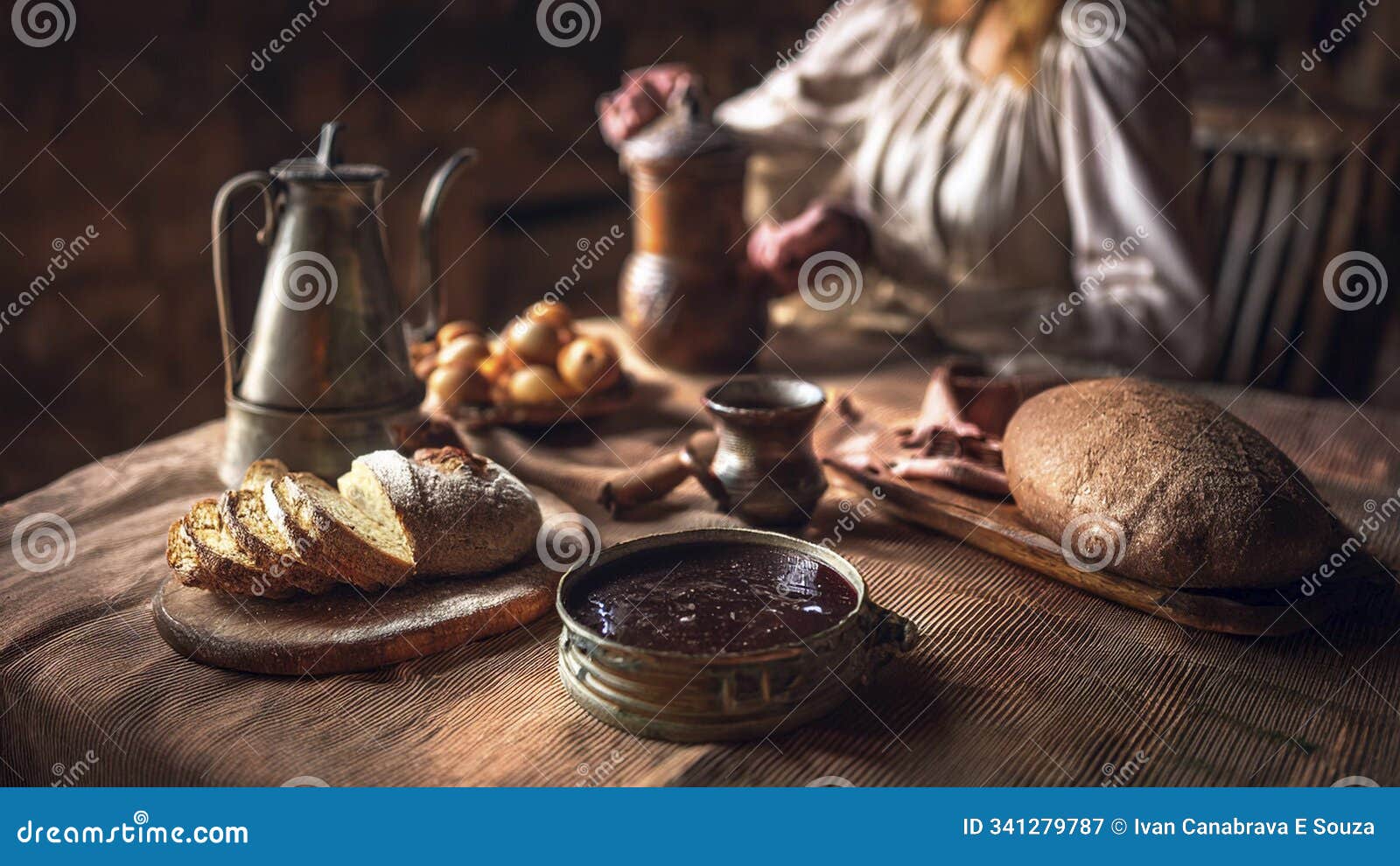 Reference ImageRustic Medieval Kitchen with Breakfast Spread Stock ...