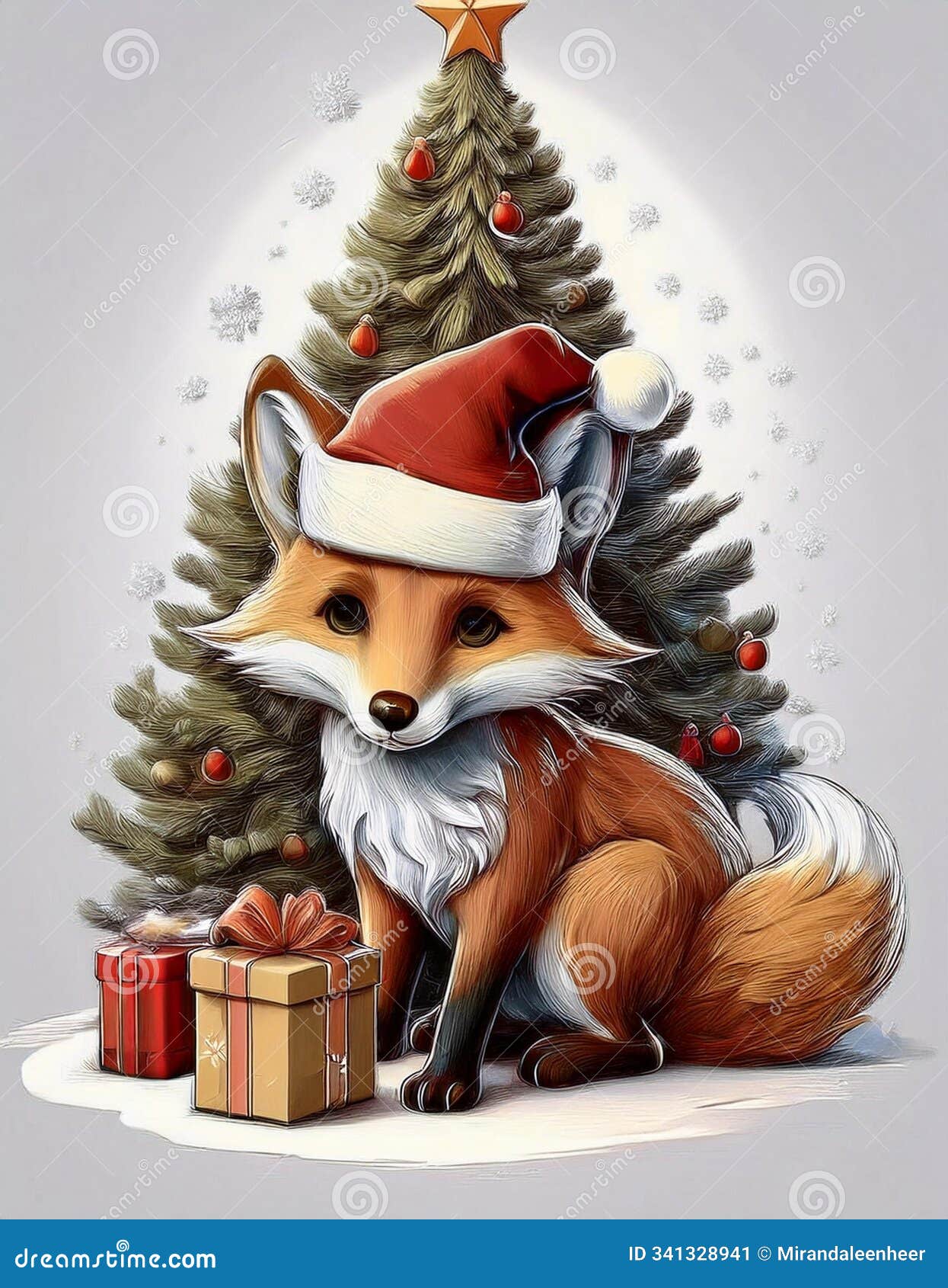 Christmas fox cartoon stock image. Image of animals - 341328941