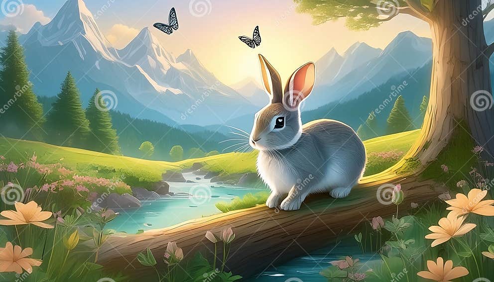 Rabbit in field cartoon stock image. Image of field - 341967801