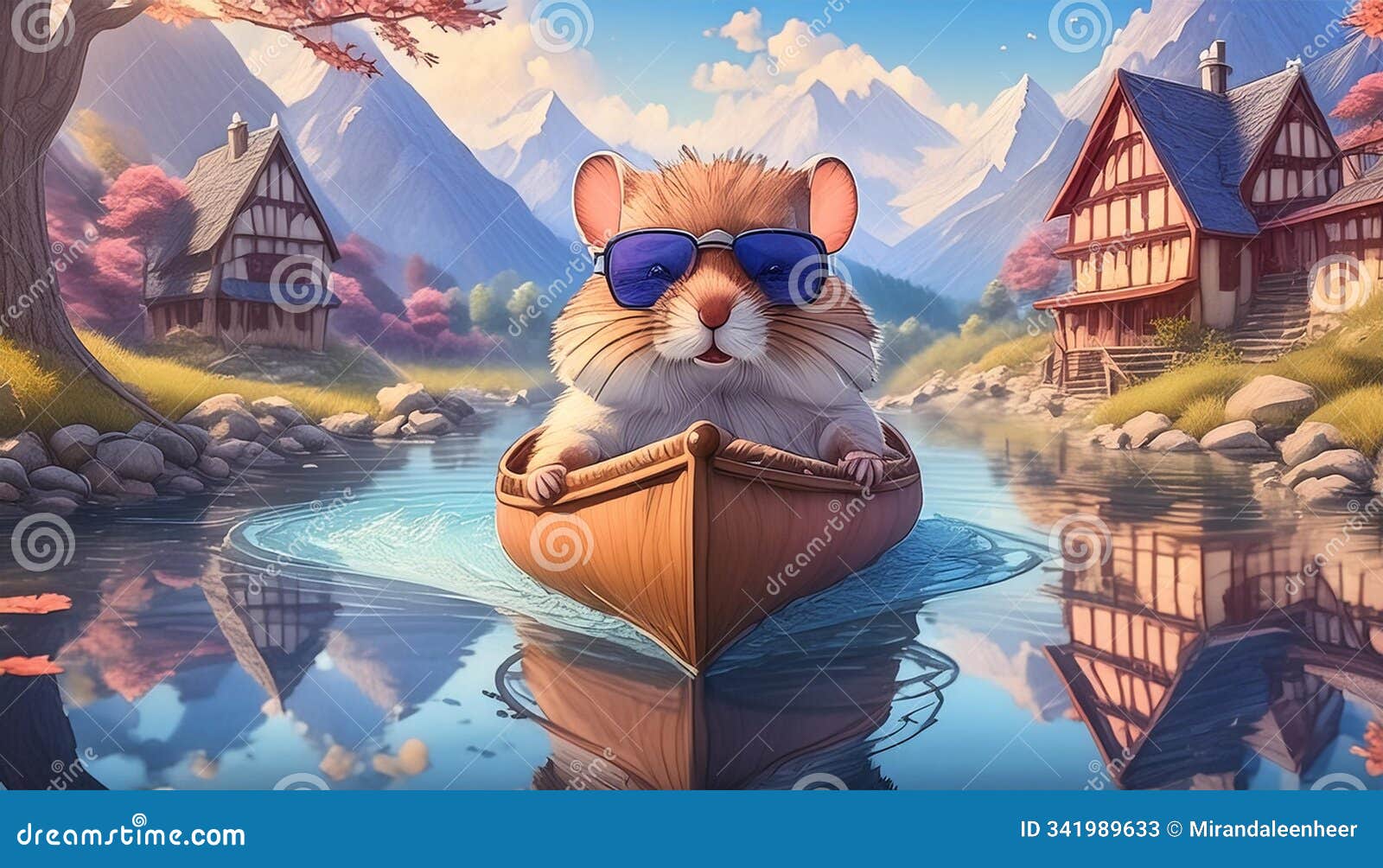 Hamster in boat cartoon stock image. Image of card, water - 341989633