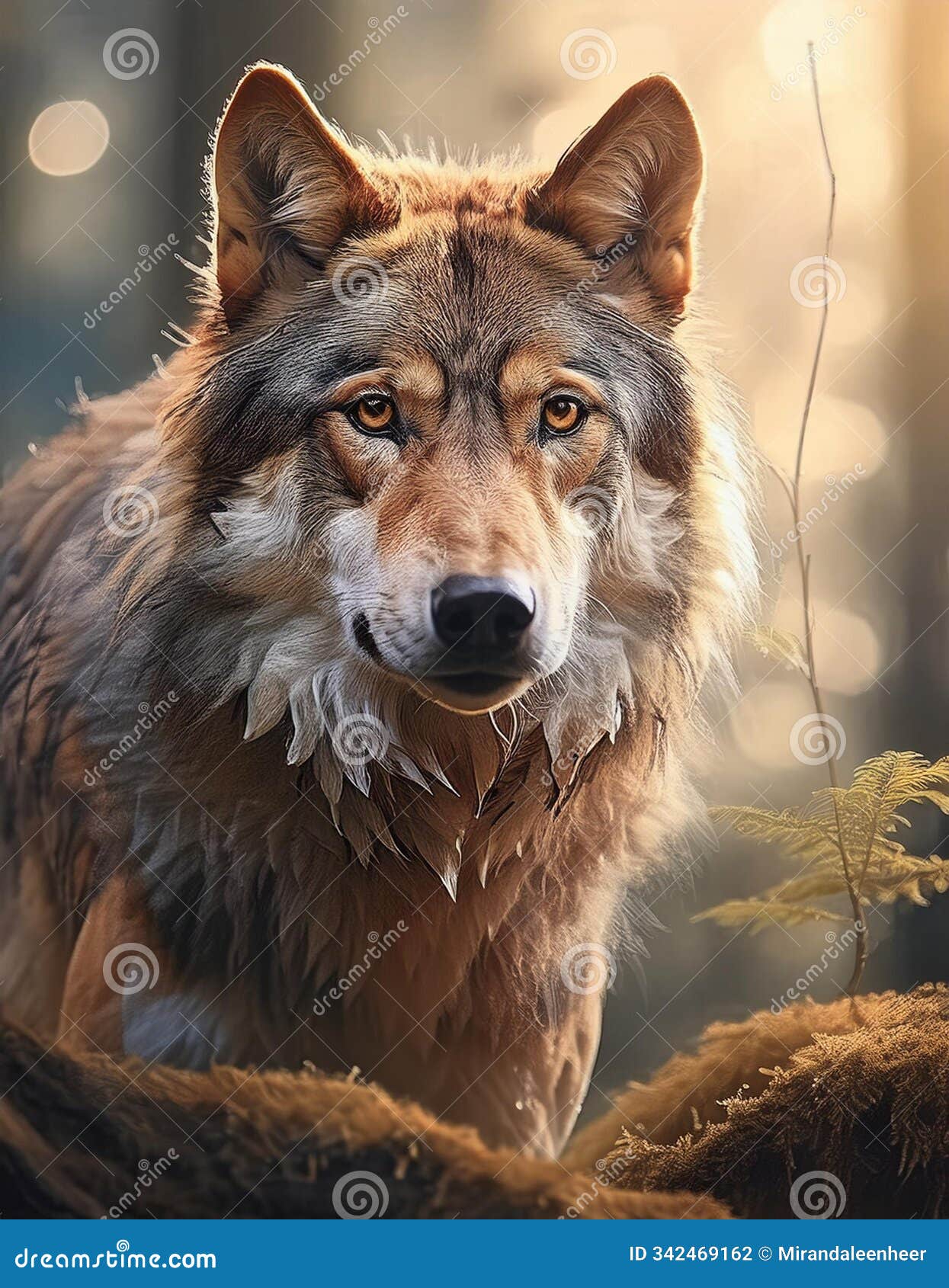 Wolf in forest cartoon stock photo. Image of wildlife - 342469162