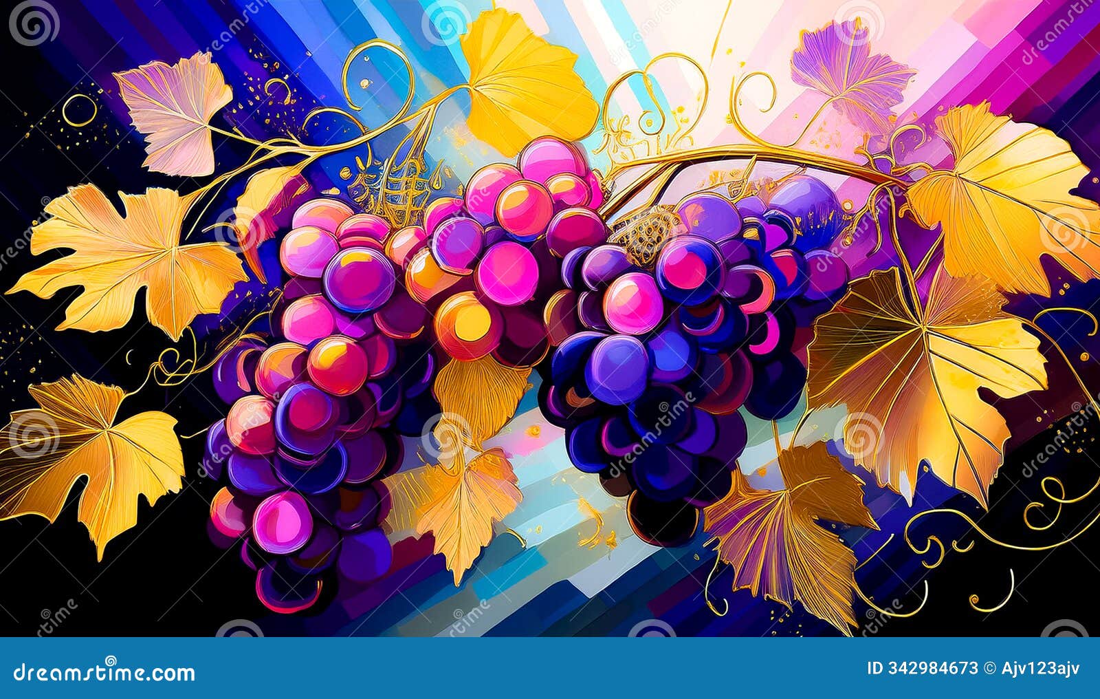 An Artistic Concept Sketch of a Landscape with Bunches of Ripe Grapes ...