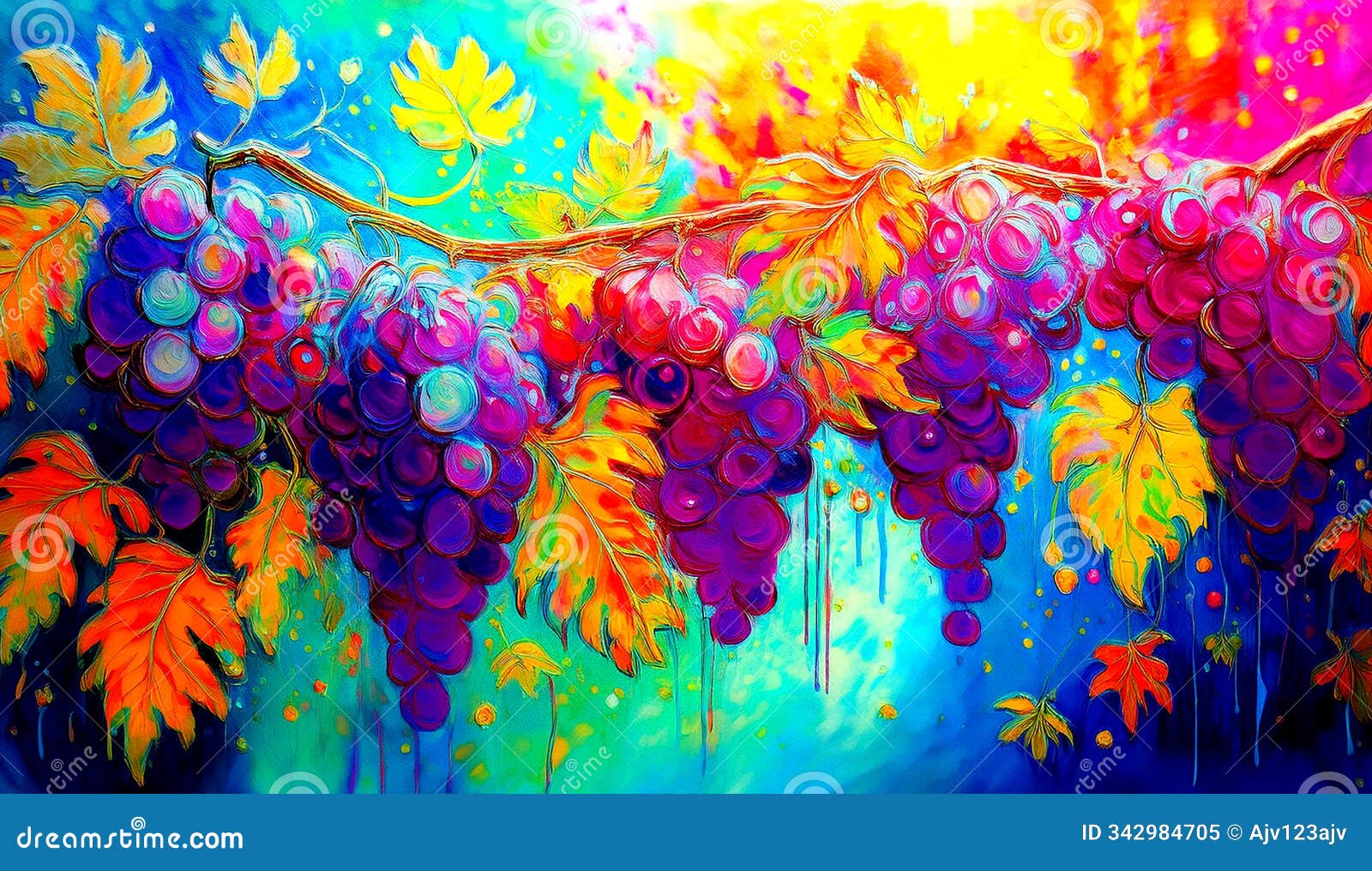 An Artistic Concept Sketch of a Landscape with Bunches of Ripe Grapes ...