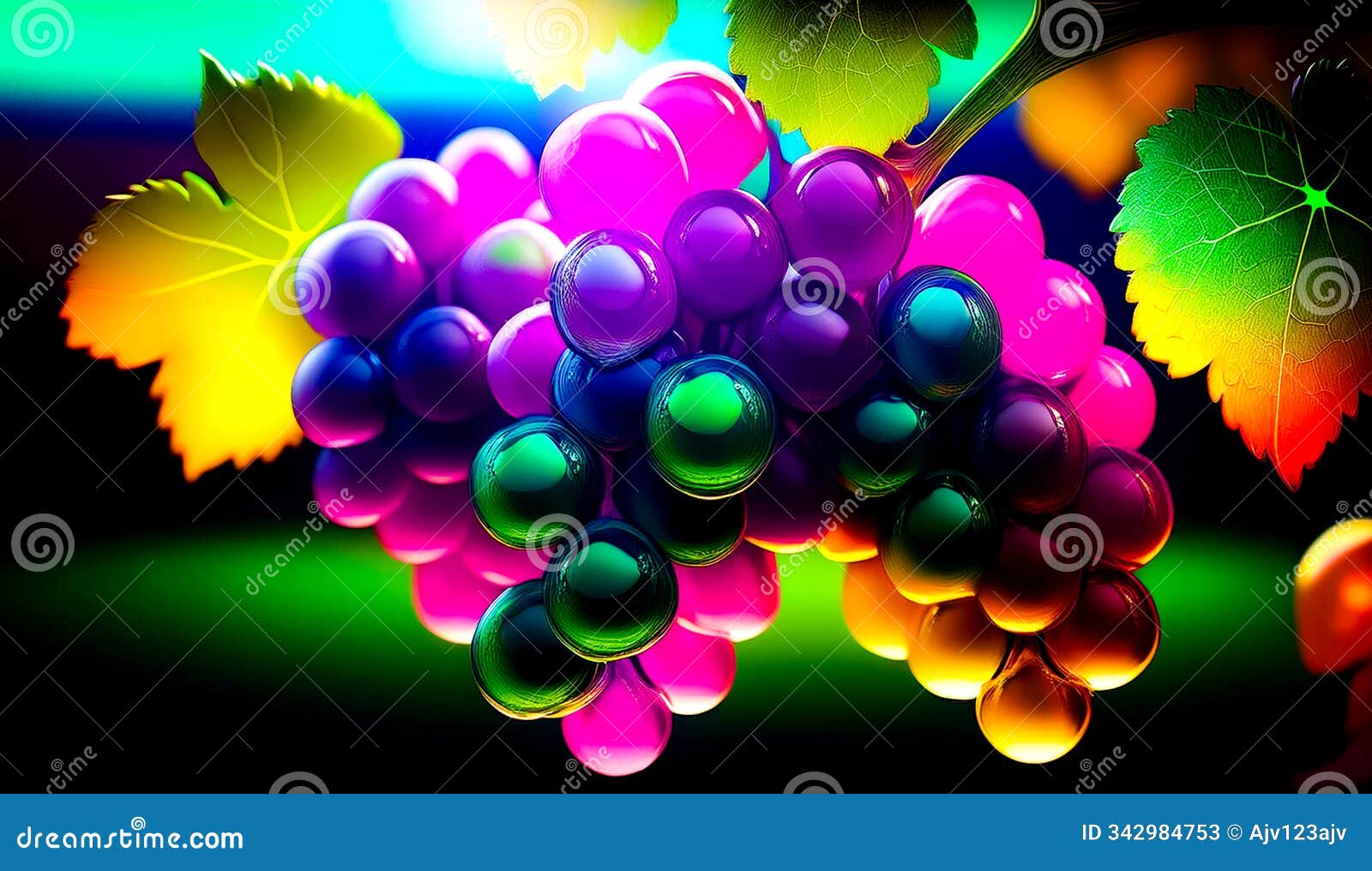 An Artistic Concept Sketch of a Landscape with Bunches of Ripe Grapes ...