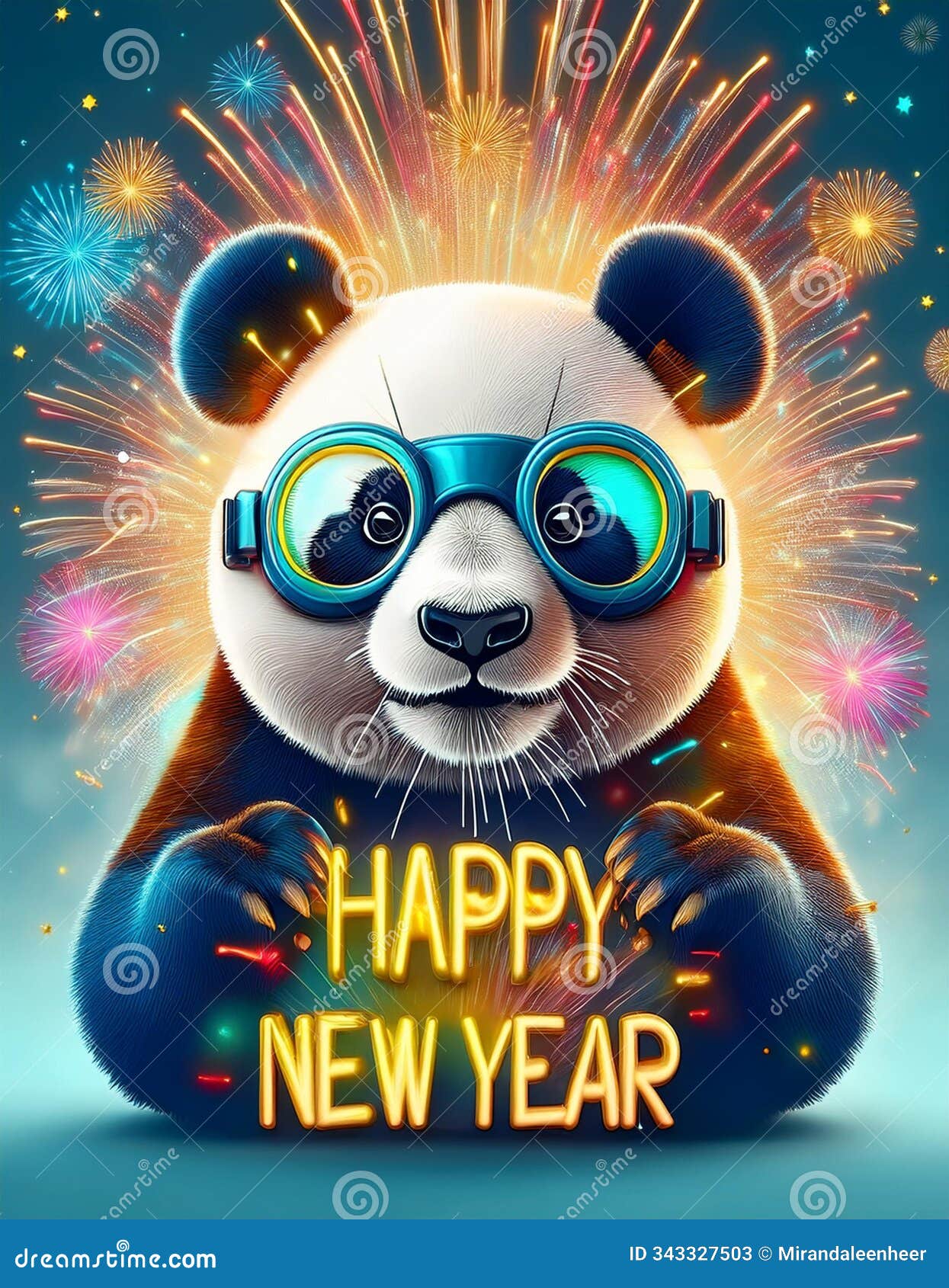 Happy New Year Panda with Fireworks Cartoon Stock Image - Image of year ...