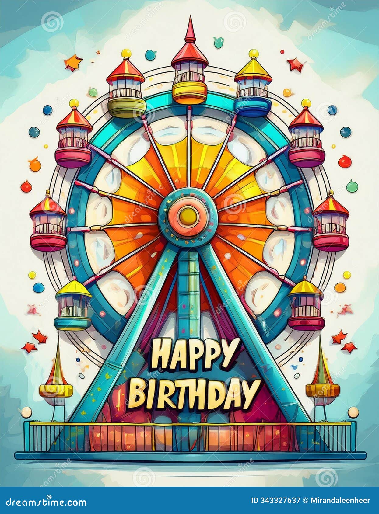 Ferris Wheel Happy Birthday Card Cartoon Stock Image - Image of ...