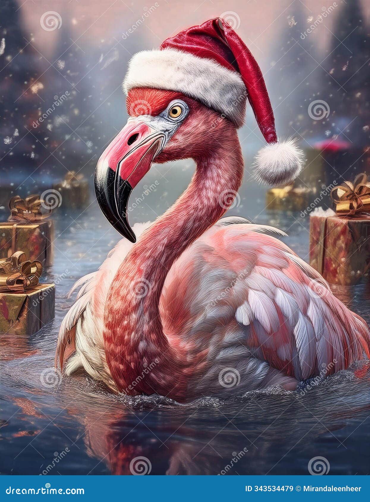 Christmas flamingo cartoon stock image. Image of tropical - 343534479
