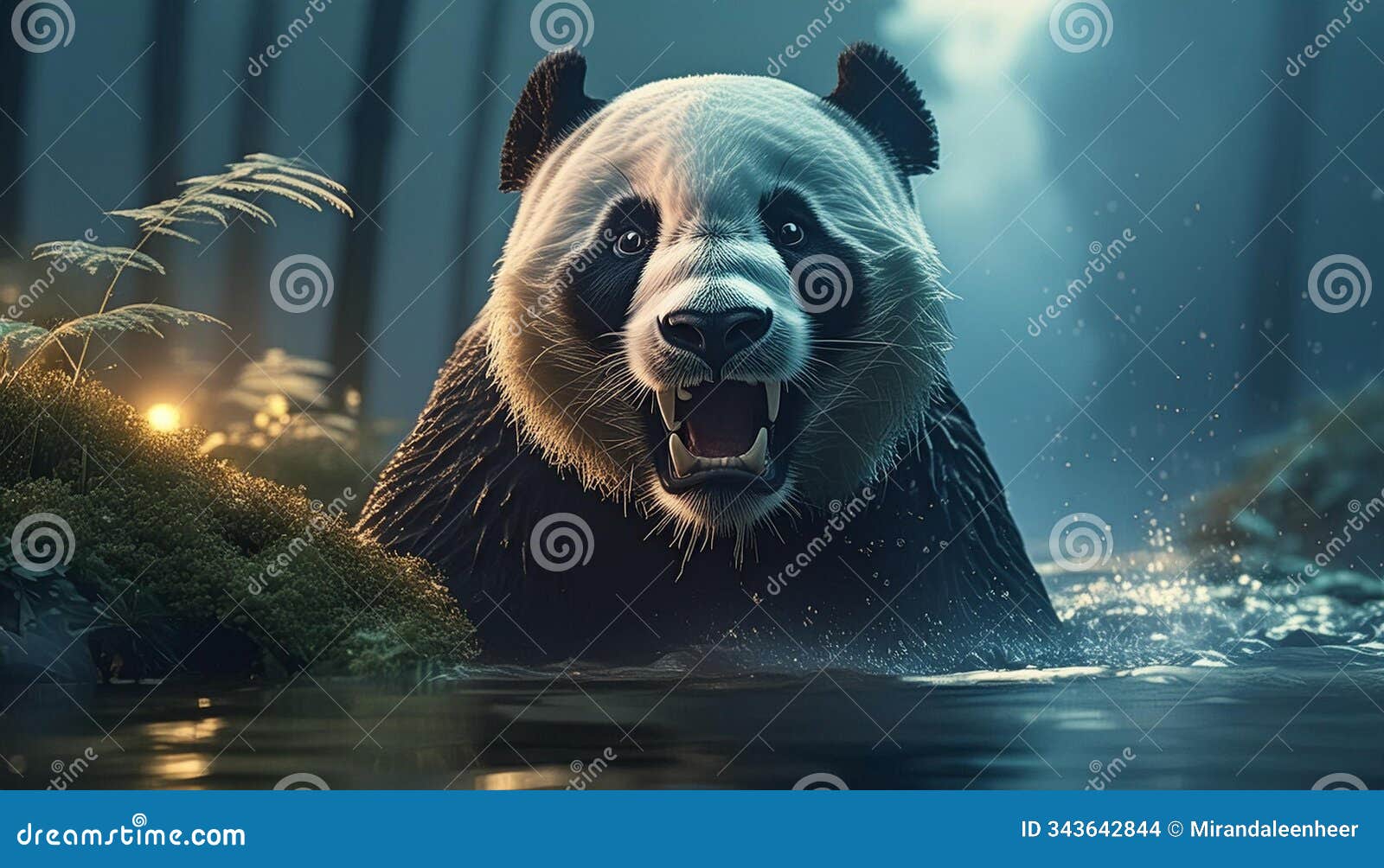 Panda in water cartoon stock illustration. Illustration of fantasy ...