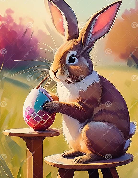 Easter Bunny Painting Eggs Cartoon Stock Image - Image of eggs, bunny ...