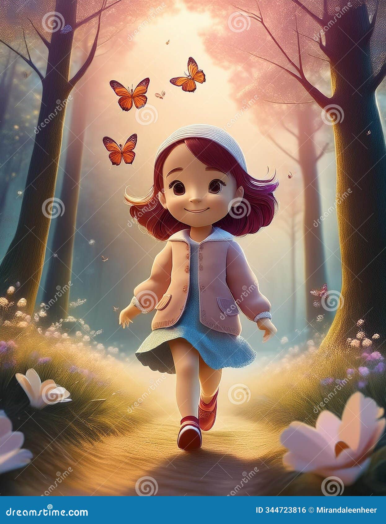 Child Hiking in Spring Forest Cartoon Stock Illustration - Illustration ...