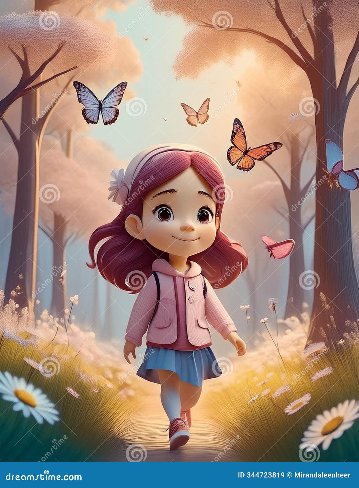 Child Hiking in Spring Forest Cartoon Stock Illustration - Illustration ...