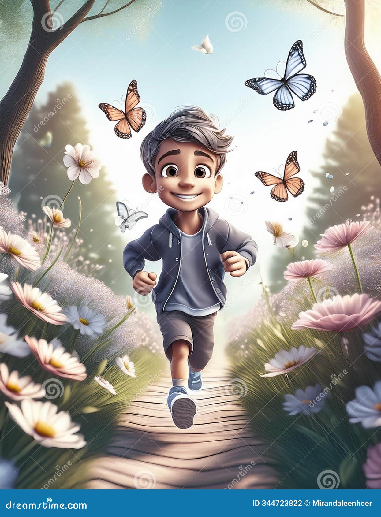 Child Hiking in Spring Forest Cartoon Stock Illustration - Illustration ...