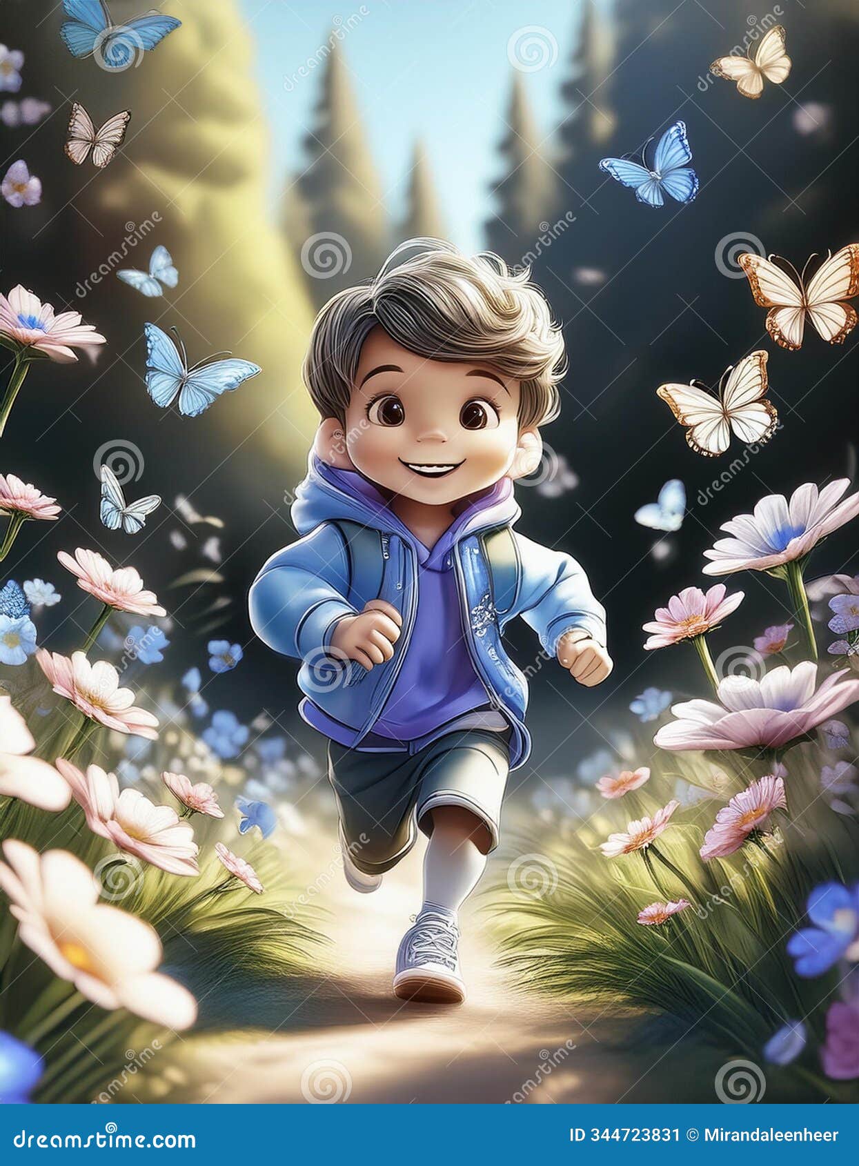 Child Hiking in Spring Forest Cartoon Stock Illustration - Illustration ...
