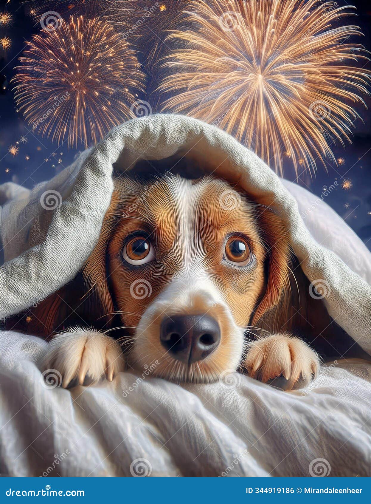 New Year Dog Scared of Fireworks Cartoon Stock Photo - Image of yeardog ...