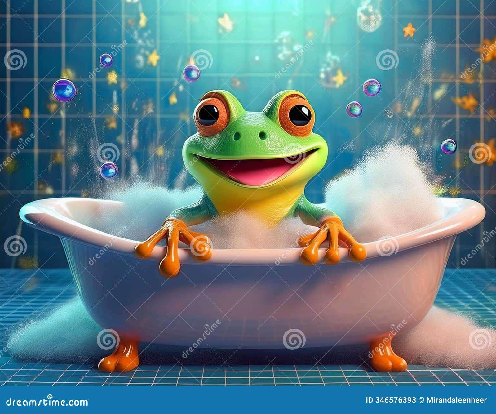 Frog in bathtub cartoon stock illustration. Illustration of soap ...