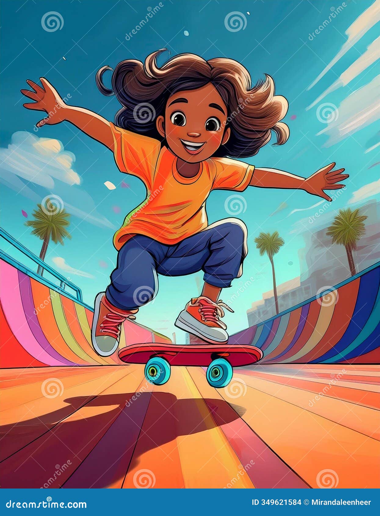 Child Skating in Skatepark Cartoon Stock Illustration - Illustration of ...