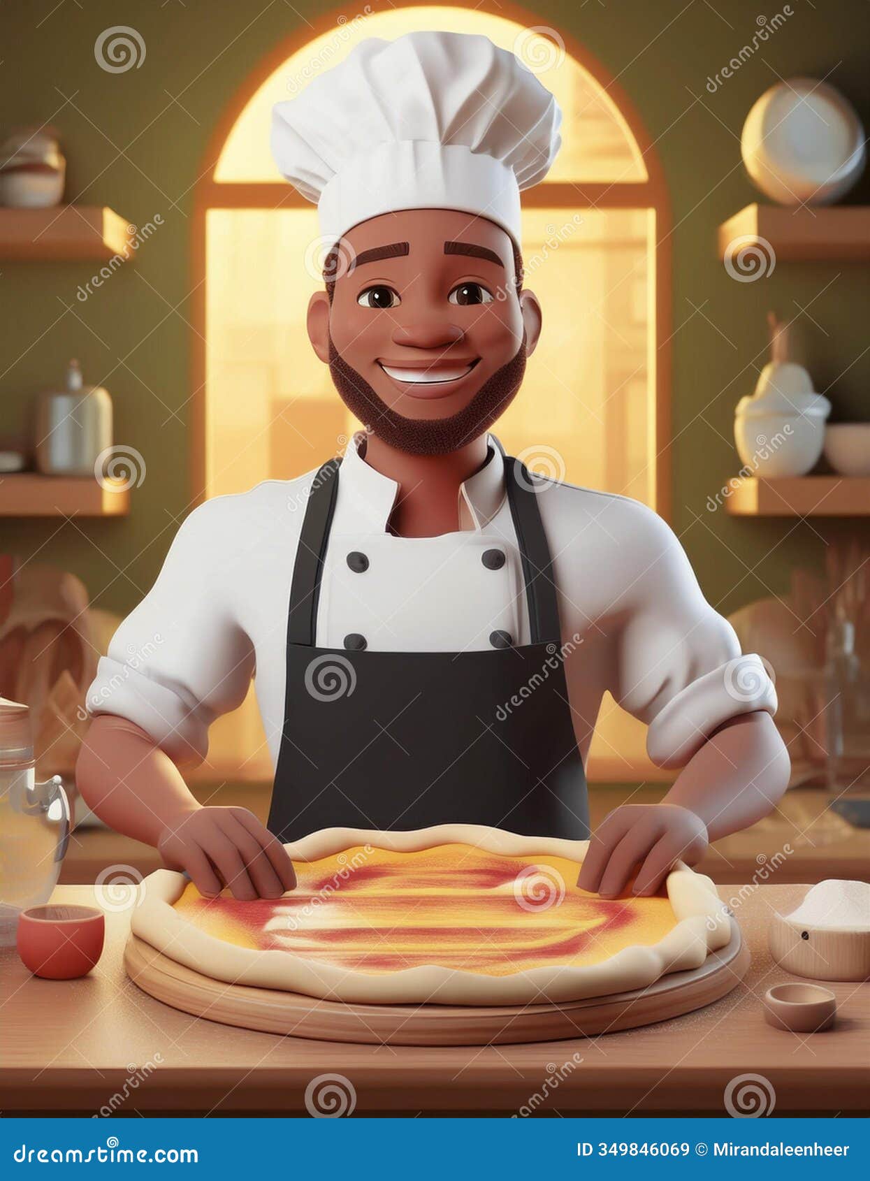 Pizza Chef Cook in Kitchen Cartoon Stock Illustration - Illustration of ...