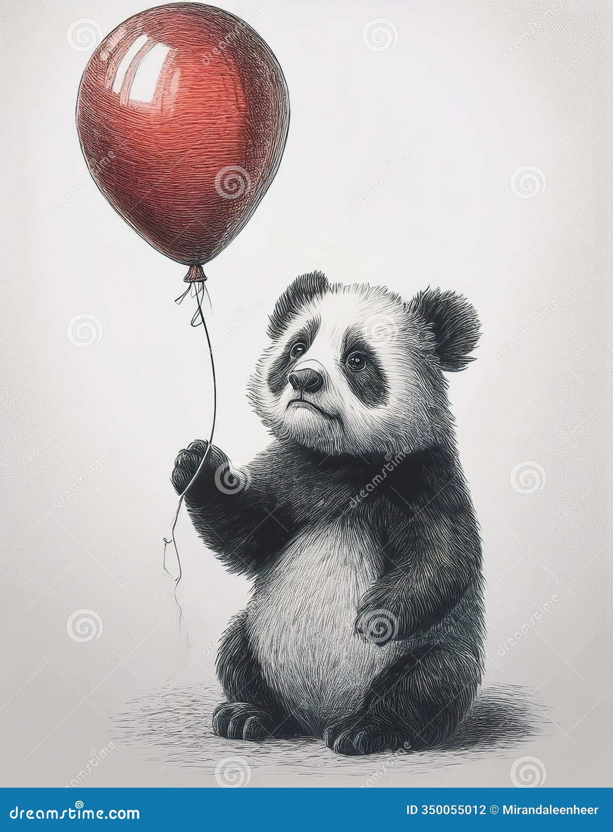 Panda Sad with Balloon Cartoon Stock Illustration - Illustration of ...