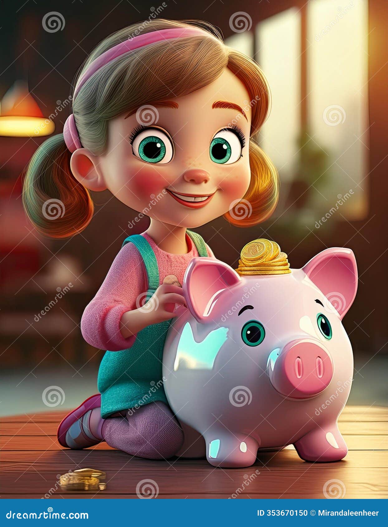 Child with Piggybank Saving Money Cartoon Stock Illustration ...