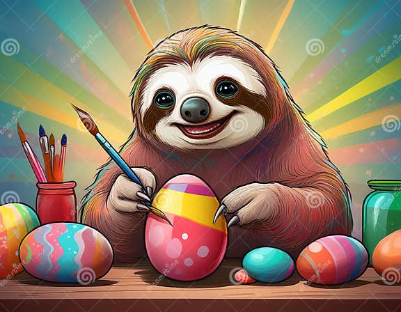 Sloth Easter Eggs Painting Cartoon Stock Illustration - Illustration of ...