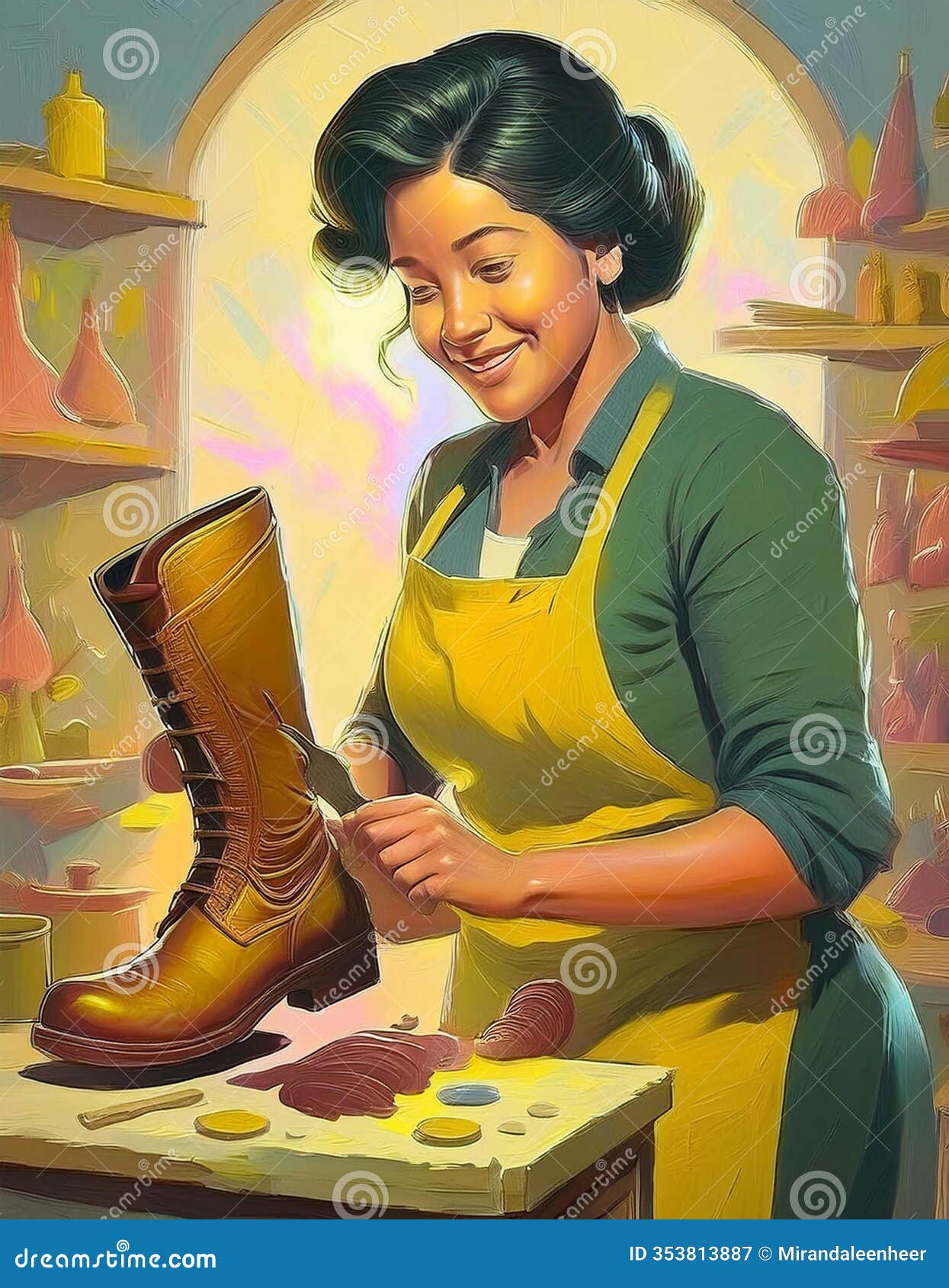 Shoemaker Working in Shop Cartoon Stock Illustration - Illustration of ...