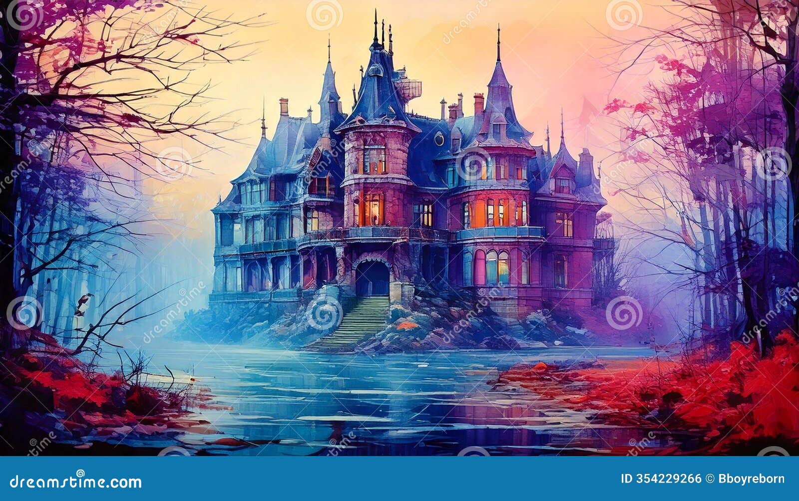 Illustrated Mysterious Gothic Mansion Royalty-Free Stock Photography ...