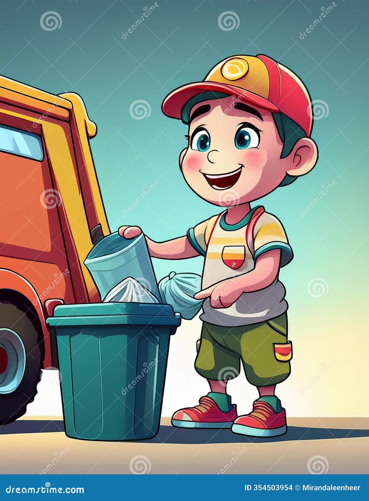 Garbage Man Working Outdoors Cartoon Stock Illustration - Illustration ...